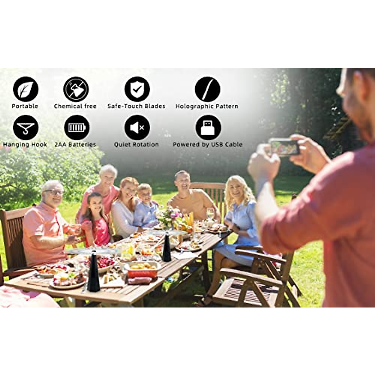 PATIOSIR Table Food Fan for BBQ, Picnic, Pool Parties, Outdoor Dinner, Portable Food Spinner to Keep Food Clean, USB or Batteries Powered(3pcs)