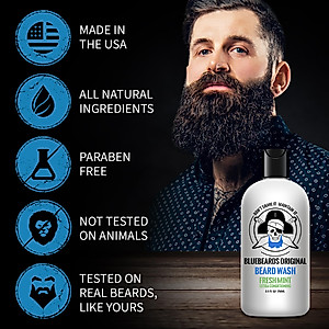 Bluebeards Original Fresh Mint Beard Care for Men, 8.5 oz. - Natural Peppermint Oil Formula for Deep Cleansing, Softening, and Conditioning Beard and Skin - Made in USA