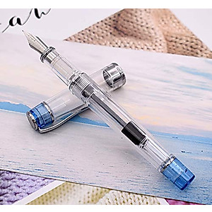 Lanxivi 5 PCS Yongsheng 3003 Fountain Pen Set Demonstrator Transparent Fine Nib with Ink Refill Converter, Perfect for Signature, School, Executive Business