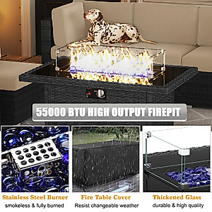 LayinSun 7 Pieces Outdoor Patio Furniture Set with 44" Fire Pit Table Rattan Sectional Sofa Conversation Sets