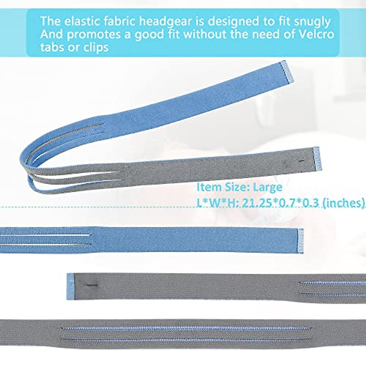 Airfit P10 Strap Large Size CPAP Nasal Pillows Headgear Replacement - Improve Stability & Comfort for Resmed P10 System (2-Pack/Blue)