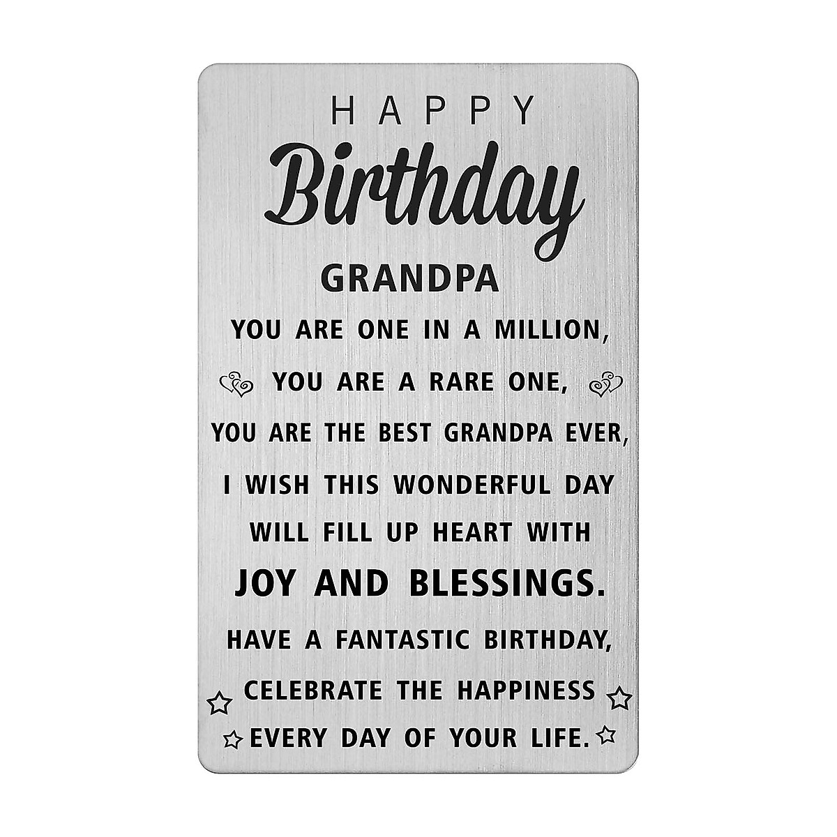 ABNTY Grandpa Happy Birthday Card, Great Grandfather Birthday Gifts Ideas, Metal Engraved Birthday Greeting Card for Grandpa Grandfather