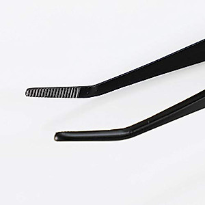 Wazakura Bonsai Curved Tip Tweezer with Spatula MADE IN JAPAN 8.6in(220mm) Stainless Steel Black Coated - Black