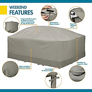 Duck Covers Weekend Water-Resistant Outdoor Rectangular Table & Chair Cover with Integrated Duck Dome, 107 x 82 x 32 Inch, Moon Rock, Patio Covers for Outdoor Furniture