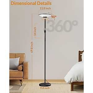 LEPOWER Bright Floor Lamp, Torchiere LED Standing Lamp with Wall Switch and Remote Control, 50 Lighting Effects Modern Pole Lamp, Tall Floor Lamps for Living Room, Bedroom, Office, Dorm, Corner