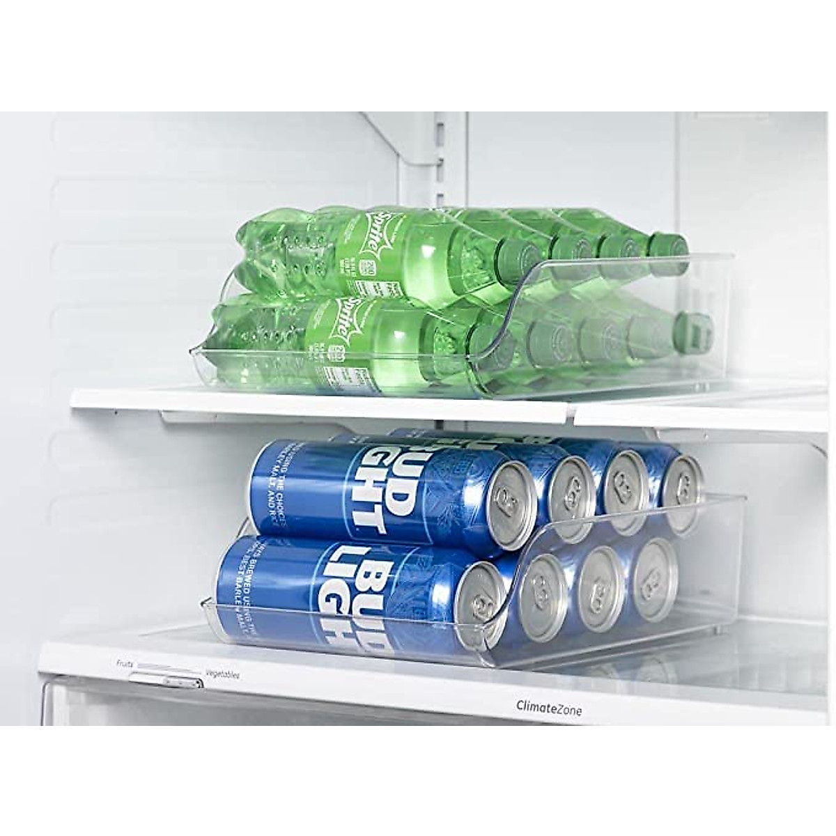 4 Pack Refrigerator Organizer Bins, Pop Soda Can Dispenser and Water Bottle Organizer Set for Fridge, Freezer, Kitchen, Countertops, Cabinets - Clear Plastic Pantry Beverage Holder Storage Rack