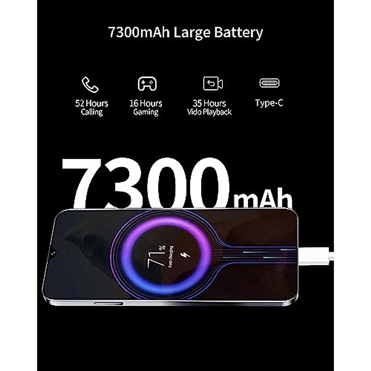 ExAchat M13 Pro 5G Unlocked Smartphone, Android 13 Phone 6GB+256GB 64MP 7.3" Large Screen 7300mAh Dual SIM Cell Phone 5G Fingerprint/Face ID