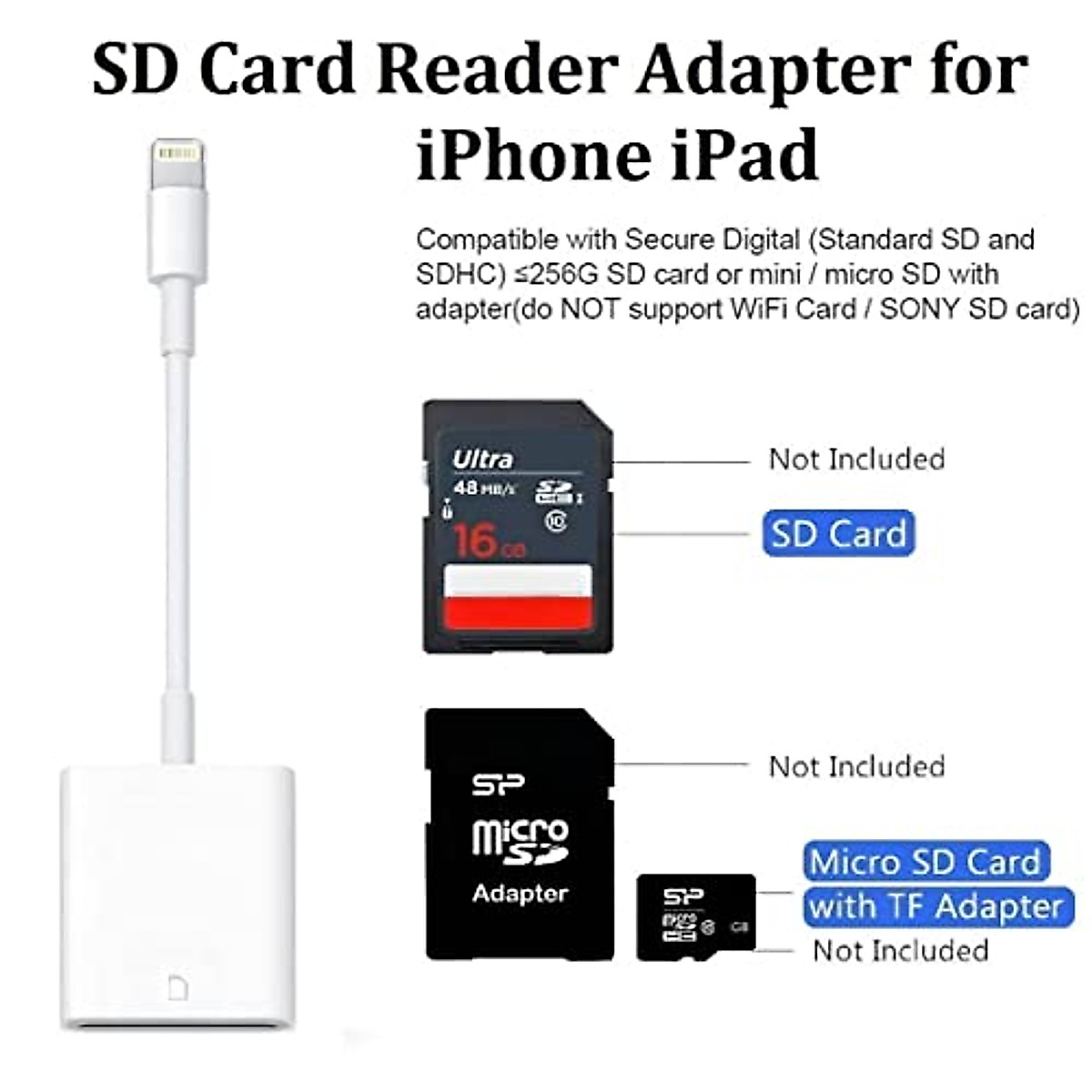 [Apple MFi Certified] SD Card Reader for iPhone, wamaxlink Lightning to Memory Card Reader for Camera and Drone, Trail Camera Viewer SD Card Adapter Compatible for iPhone 14 13 12 11 XS XR X 8 7 iPad