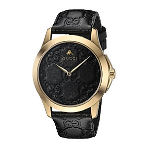Gucci Gold-Tone and Leather Casual Black Watch(Model: YA1264034)