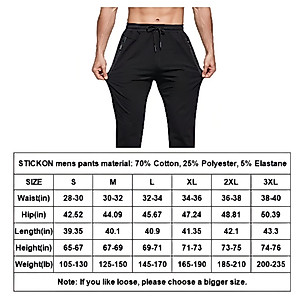 STICKON Mens Casual Joggers Sweatpants Closed Bottom Athletic Track Pants Winter Lounge Sweat Black Pants for Men with Zipper Pockets