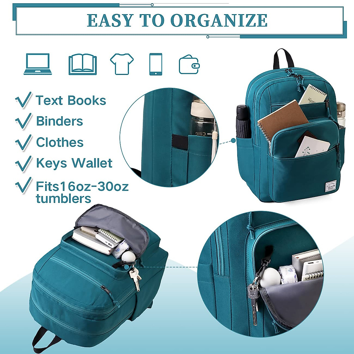 VASCHY School Backpack, Unisex Large Bookbag Schoolbag Casual Daypack for High School/College/Teens/Travel/Work for Men Women