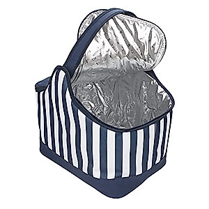 Yodo 20L Folding Picnic Basket Large Insulated Cooler Bag Waterproof for Gathering Travel Camping BBQ,Blue Stripe