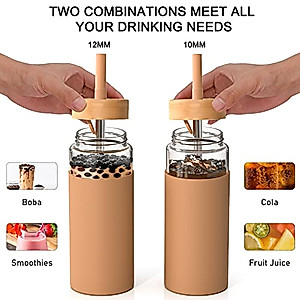Tronco 20oz Glass Water Bottle with Bamboo Lid, Reusable Glass Water Tumbler with Straw and Silicone Sleeve, Glass Boba Cup,Leak Proof, BPA Free,Dishwasher Safe