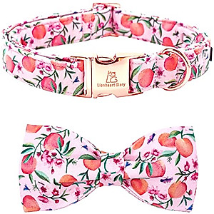 Lionheart glory Dog Collar with Bow Tie Pink Peach Dog Collar Girl Soft Durable Adjustable Puppy Gift Collar Bows Spring Collar Dog Bow