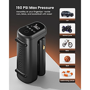 Tire Inflator Portable Air Pump: 2024 Updated SOWINK 150 PSI Electric Cordless Compressor 7800mAh Rechargeable Battery Operated, Fast Inflation Auto Shut-Off Bike Pump for Car, Bicycle, Motorcycles