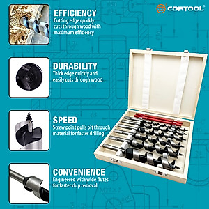 Auger Drill Bit for Wood 9 Inch with 7 Inch Carpentry Pencils (8-Piece Auger Bits Set)