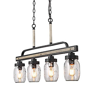LOG BARN Rustic Mason Jar Lights, Farmhouse Chandelier Metal Finish with Glass Shades, Linear Hanging Pendant for Kitchen Island, Dining Room