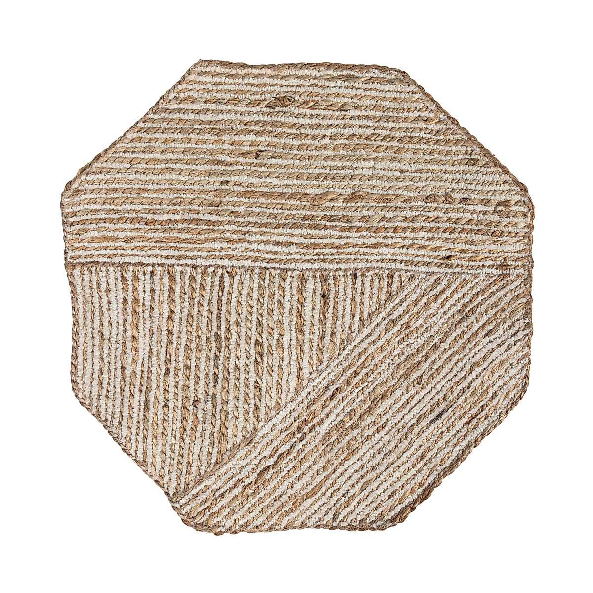Bloomingville 15 Inches Cotton and Jute Embroidered Octagon Shaped, Natural and White Placemat