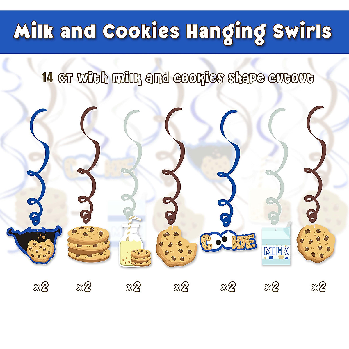 Cookies Milk Birthday Decorations Hanging Swirls, Cookie Happy Birthday Monsters Party Supplies Baby Shower for Kids (24 CT)