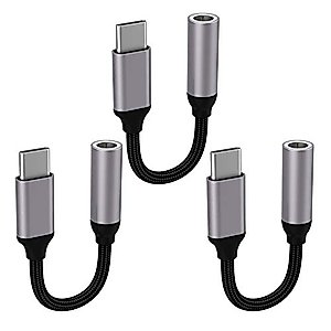 USB C to 3.5mm Headphone Adapter, 3 Pack Type C to 3.5mm Audio Jack Cable Cord Hi-Fi DAC Chip Compatible with Pixel 4 3 2 XL Samsung S10 S9 Plus Note 10, iPad Pro,Mate 30 20 Pro