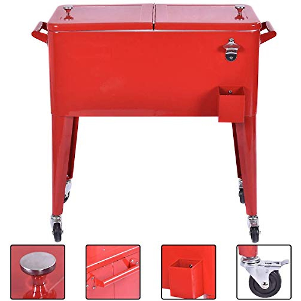 Happygrill Large 80 Quart Cooler Cart, Outdoor Cooling Bin with Wheels, Patio Rolling Ice Chest Cooler for Beer Beverage