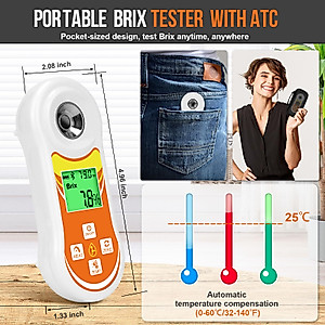 Smart Brix Refractometer, YINMIK Digital Brix (0-60%) Tester, Sugar Temperature Meter with ATC, Portable Brix Meter for Fruit, Home Wine & Beer Brewing, Coffee, Maple Syrup, Juice, Food, Vegetable