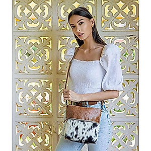 Myra Bag Engraved Crossbody Bag Upcycled Cowhide & Leather S-2877