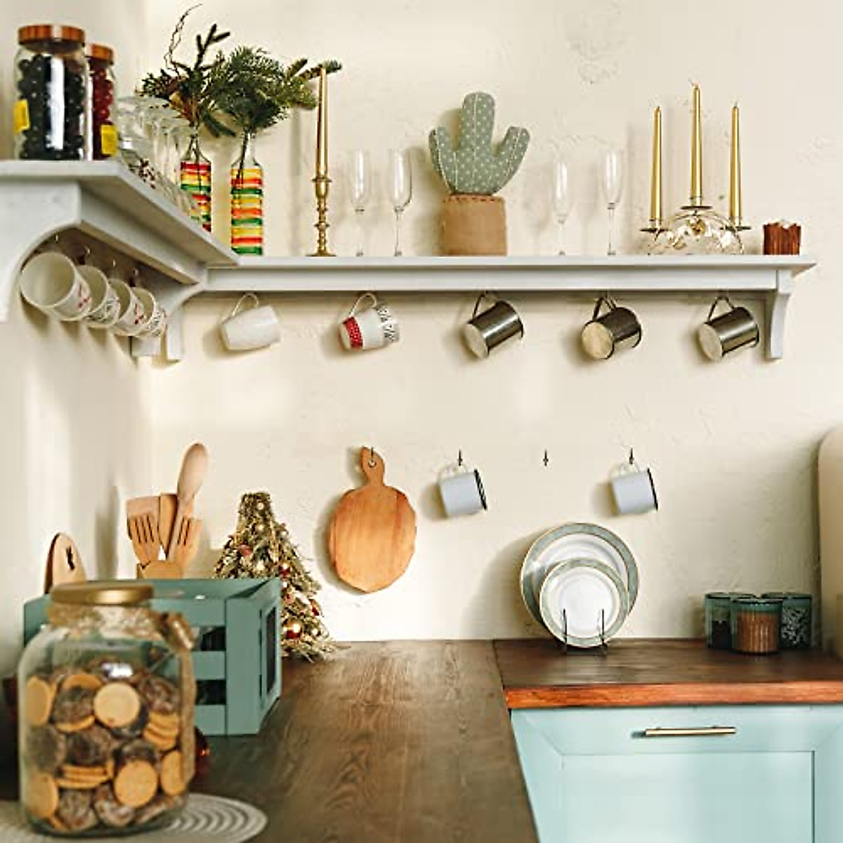 RELBRO 50 Pcs Screw Hooks, 1-1/4 Inch Bronze Cup Hooks Screw in Mug Hooks Metal Heavy Duty Screw Wood Wall Ceiling Hooks Plant Hooks Indoor Outdoor for Utensils Baskets Lights Wreaths