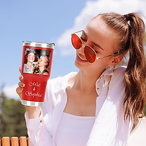 Customizedbee Personalized Coffee Tumbler with Picture Photo Name Text Logo, 30oz Insulated Stainless Steel Custom Mug Cup, Mother's Thank You Christmas Anniversary Birthday Gifts for Women Men Kid