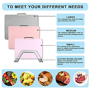 FIVETAS cutting boards for kitchen dishwasher safe,set of 3 with holder,plastic cutting boards with Easy-Grip Handles.GARLIC GRINDING AREA. BPA Free, Non-porous Non-Slip Feet