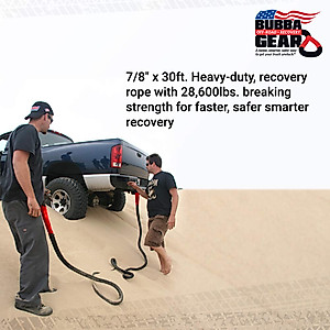Bubba Rope Power Stretch Recovery Rope, 7/8” x 30 ft. – Heavy-Duty Vehicle Recovery Rope: 28,600 lbs. Breaking Strength - Red