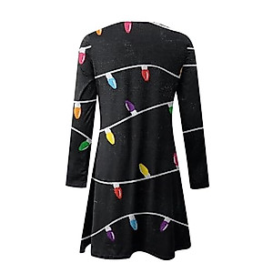Women's Christmas Tree Printed Tunic Dress Long Sleeve Crewneck Casual Swing Loose T-Shirt Dress 2024 Fall Outfits Womens Plus Size Party Dress Women Dresses for Wedding Black B