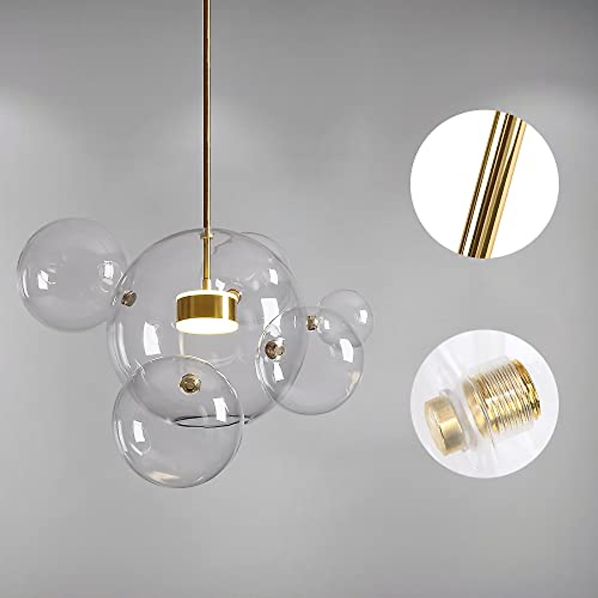 EDISLIVE Modern Artistic Chandeliers Bubble 1-Light 6-Clear Globe Glass Sputnik Pendant Light for Dining Room White