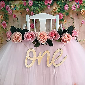 YESSWL One Wooden Sign Banner - Wooden Cutout One Logo Letters Banner for 1st Birthday Party, Wall Decor Table Display Baby Chair Banner, Photo Prop for Baby Shower Party Decorations.