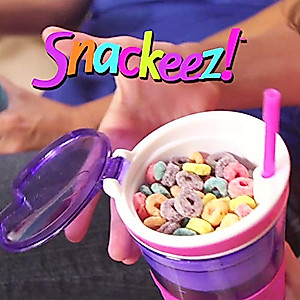 Snackeez Travel Snack & Drink Cup with Straw, Pink, Large (Pack of 1)