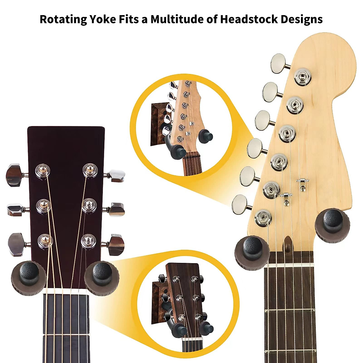 Neboic 3 Pack Guitar Wall Mount, Wood Guitar Wall Hanger, Guitar Hook, Guitar Accessories for Acoustic Electric Bass Guitar Ukulele Banjo Mandolin