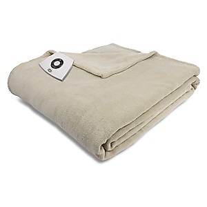 Serta | Super Soft Microplush Electric Warming Blanket with 5 Heat Settings, Auto-Shut Off & Overheat Protection, Queen, Sand