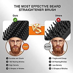 COOLKESI Ionic Hair Beard Straightener Comb, Faster Anti-Scald Ceramic Heated Beard Brush, Upgraded Portable Beard Straightening Comb 6 Adjustable Temp, Unique Stocking Stuffers Gift for Men (Black)