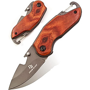 DOOM BLADE Folding Pocket Knife with Wood Handle,7Cr13Mov Hard Steel Blade,Hunting EDC Knife Multi-tool Survival Knife with Keychain and Bottle Opener,Lightweigt,for Outdoor Camping