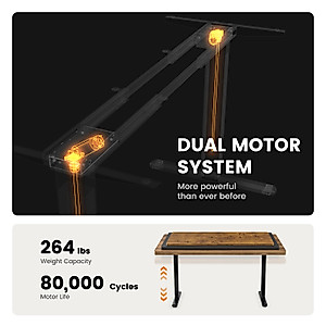 ErGear Standing Desk Frame [Dual Motor] Electric Adjustable Legs Compatible Desktop Size 44″-90″, 264 lbs Weight Capacity, 4 Memory Height Settings Stand up Desks Frame Workstation, Black Frame Only