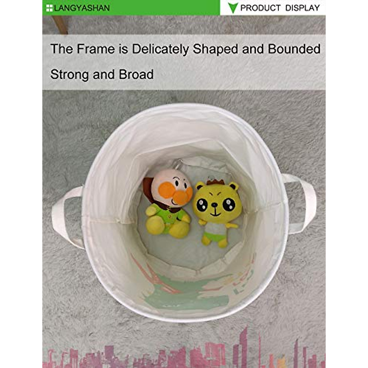 LANGYASHAN Laundry Basket Canvas Fabric Collapsible Organizer Basket for Storage Bin Toy Bins Gift Baskets Bedroom Clothes Children Nursery Hamper (Dinosaur)