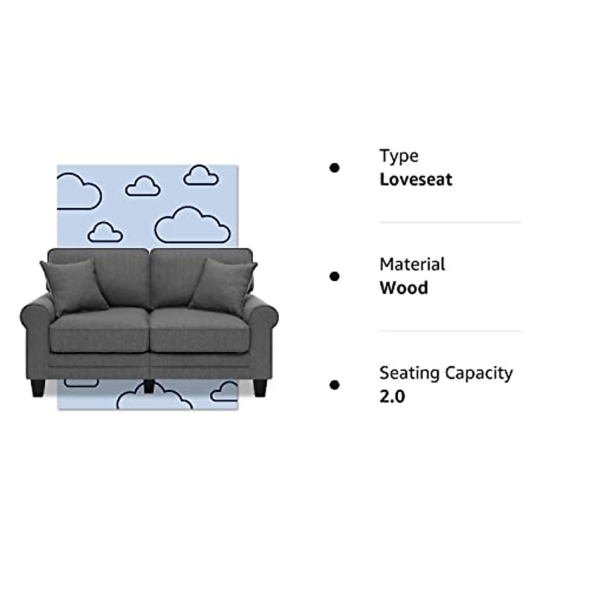 Serta Copenhagen Love Seats, 61" Loveseat, Dark Gray