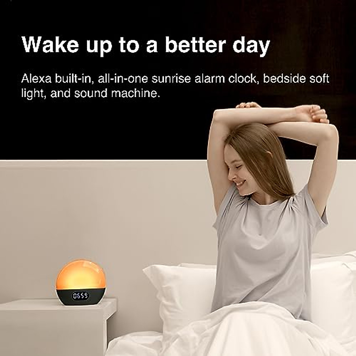 WiiM Wake-up Light, Alexa Built-in, Unlimited Sound Choices, All-in-One Sunrise Alarm Clock, Sound Machine, Sleep Routines and More -Sea Blue Green