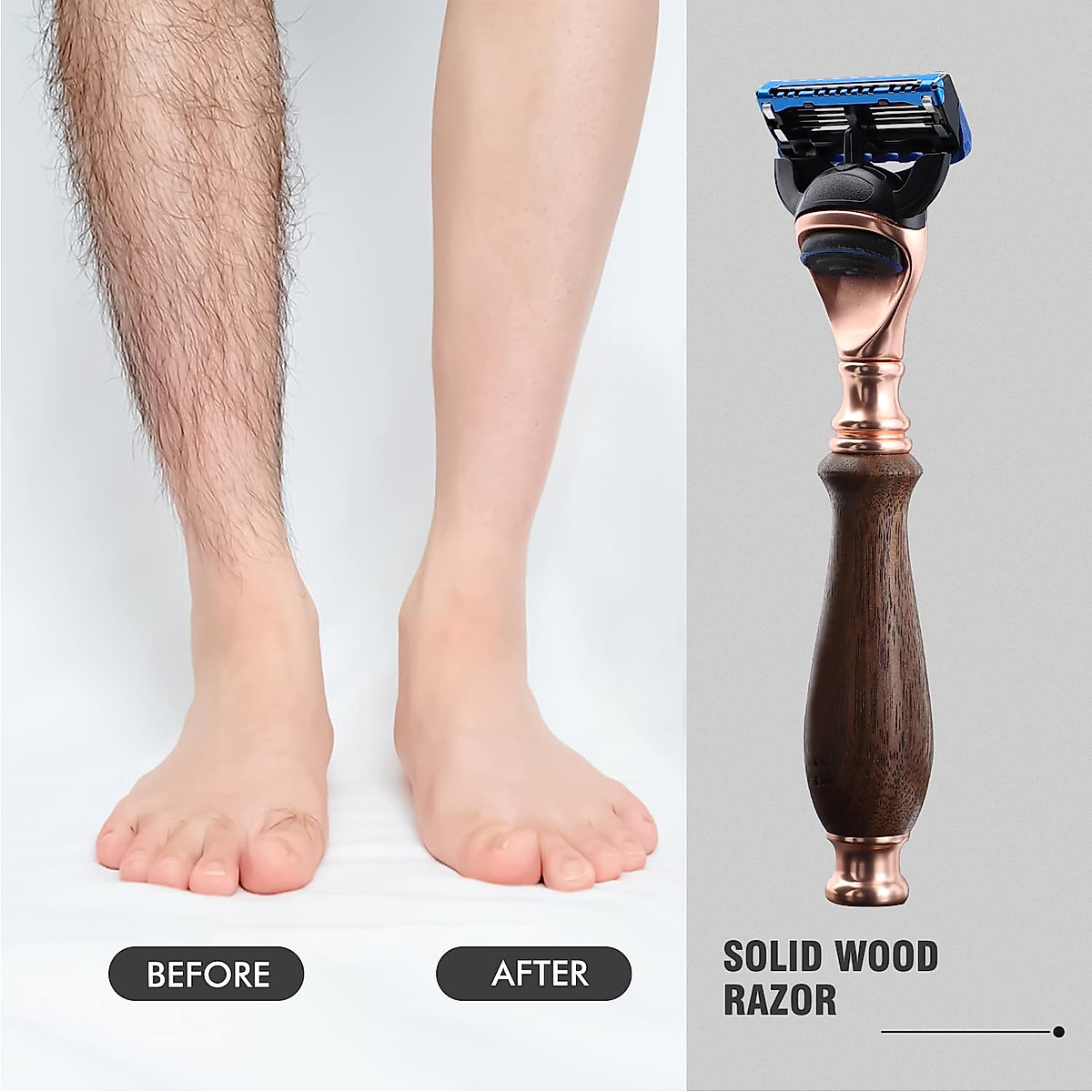 Wooden 5 Blades Razor Handle for Men & Women with 4 Refills - The Perfect Shave Companion
