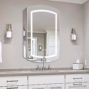 Chende 20" x 31" Bathroom Medicine Cabinet with Mirror, Oval Lighted Medicine Cabinet with Anti Fog and 3 Light Settings, Dimmable Stainless Steel Cabinet with Lights for Bathroom