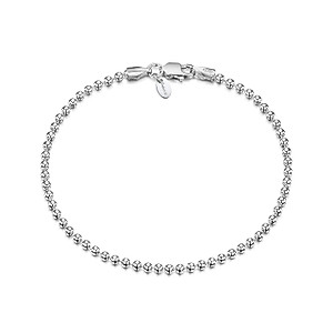 Amberta 925 Sterling Silver 2 mm Ball Chain Bracelet Length 7.5" inch / 19 cm (7.5)