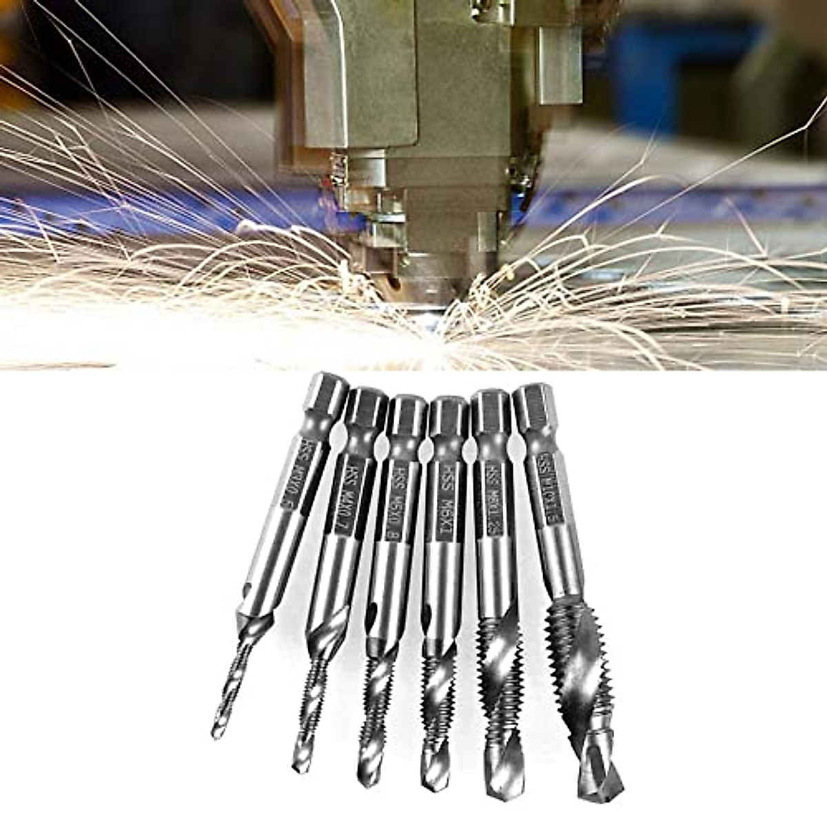 6PCs Hex Shank Screw Taps Metric Drilling Tapping Tools M3x0.5/M4x0.7/M5x0.8/M6x1/M8x1.25/M10x1.5(Silver)