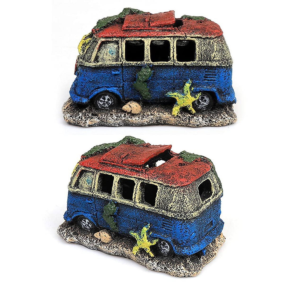 NF Aquarium Decoration Resin Imitation Car Wreck,Fish Tank Supplies Accessories Ornament Hideouts Stone Air Bubble Stone Oxygen Pump