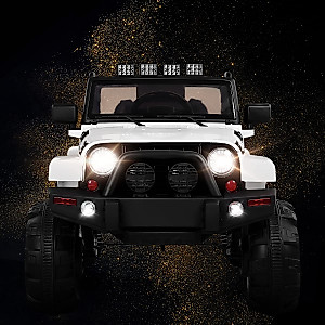 Costzon Ride On Car, 12V Battery Powered Electric Ride On Truck w/Parental Remote Control, LED Lights, Double Doors, Safety Belt, Music, MP3 Player, Spring Suspension (White)