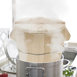 Cabilock Japanese Rice Bamboo Food Steamer Wooden Sushi Rice Bowl Hangiri Sushi Oke Sushi Rice Mixing Tub Bamboo Steamer Basket for Restaurant Home Kitchen Dumpling Steamer Basket Rice Container